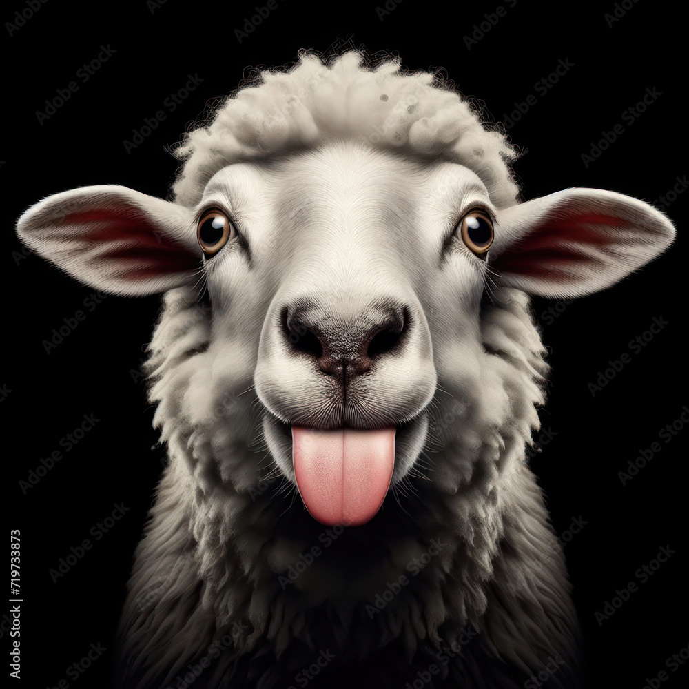 sheep and lamb, Funny sheep, sheep showing tongue, looking at camera ...