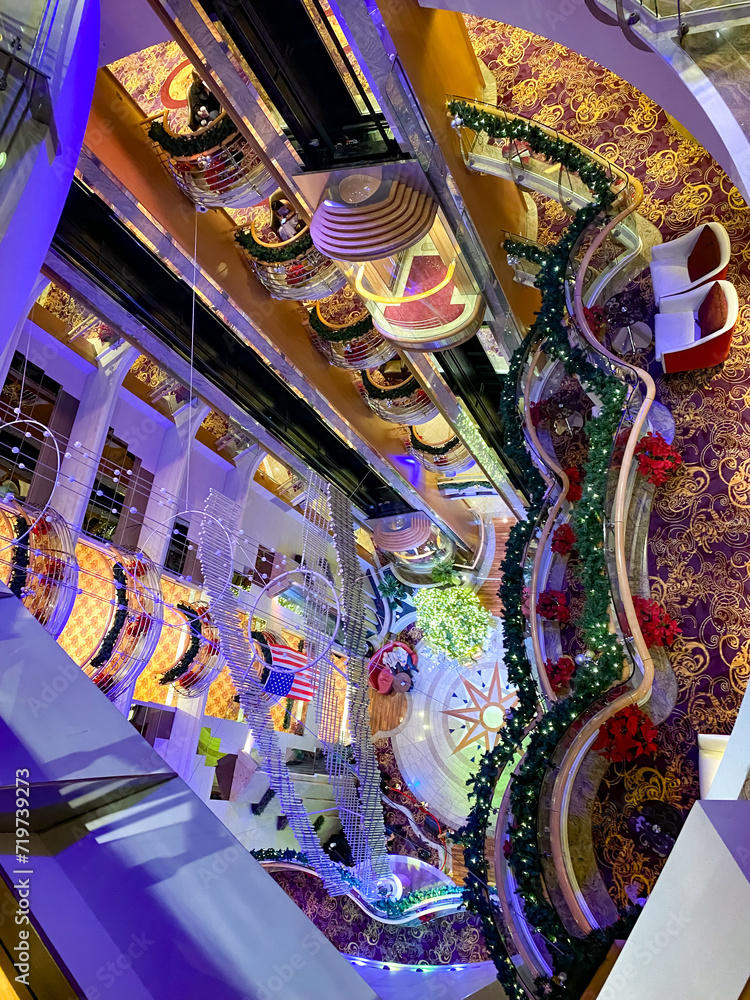 Royal Caribbean (RCL) Jewel of the Sea cruise ship interior. Atrium ...