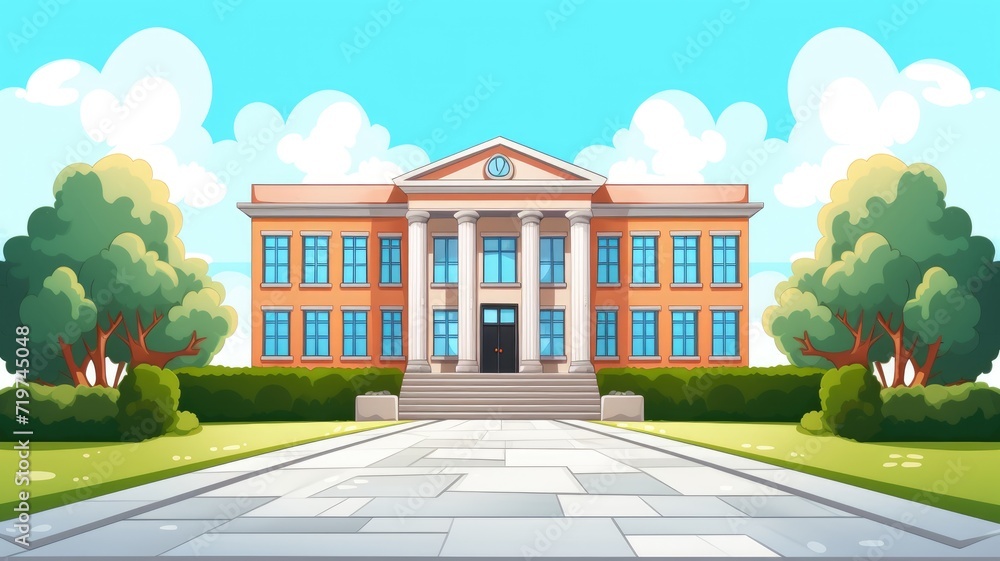cartoon illustration School building or university, college side view ...