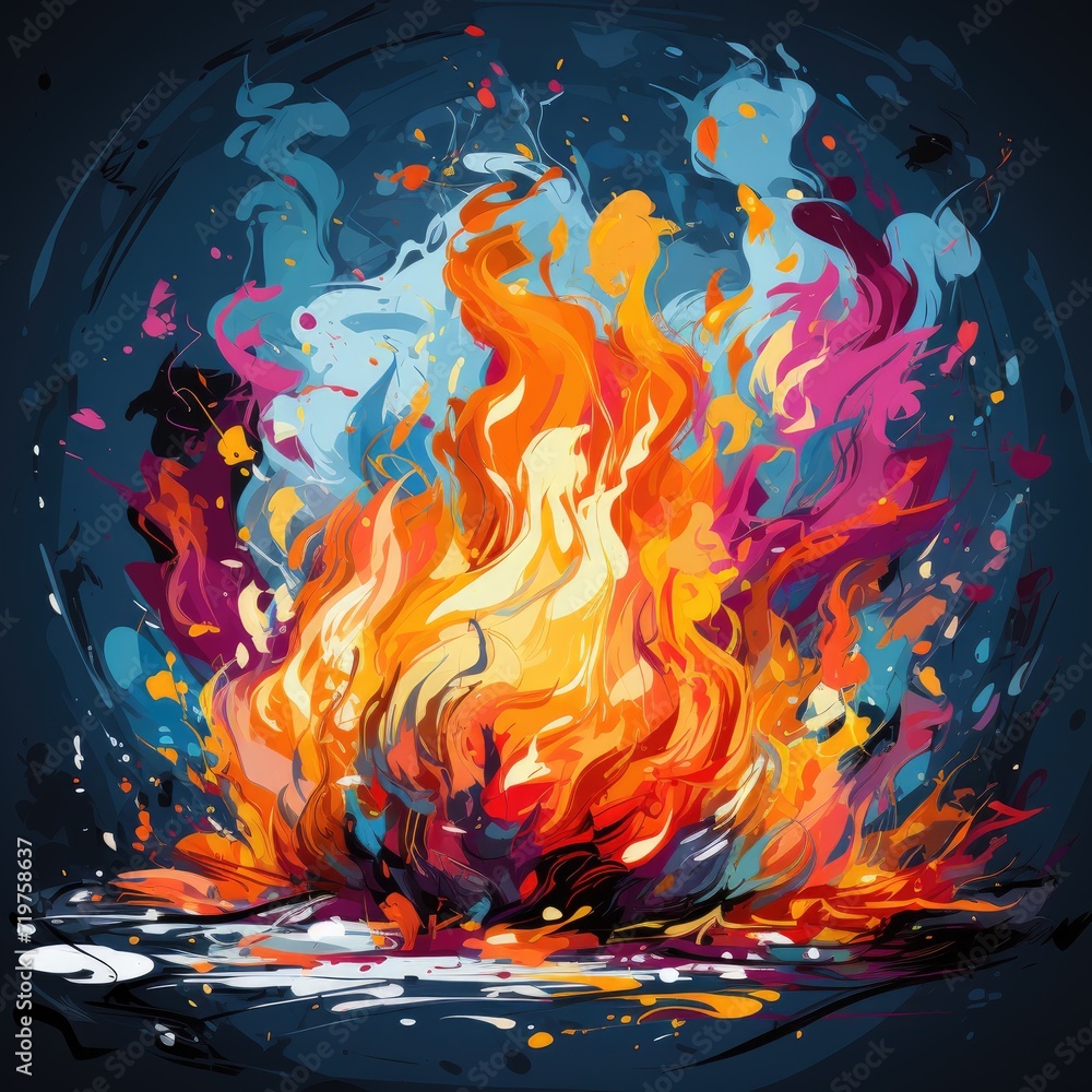 flame fire rainbow playful illustration sketch collage expressive ...