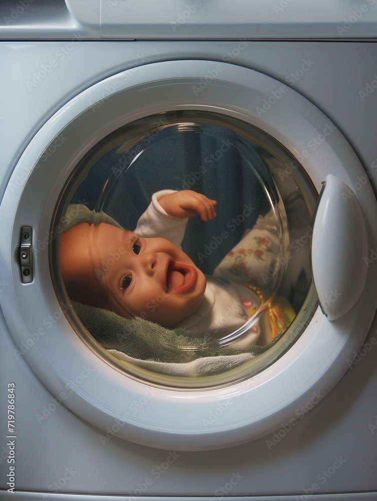 Funny surrealistic humor illustration, cute baby laughing or smiling in ...