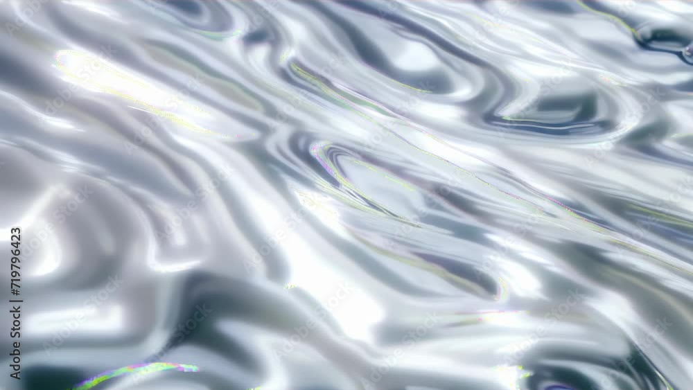 Ripples of liquid metal undulating like a water surface, with light and ...