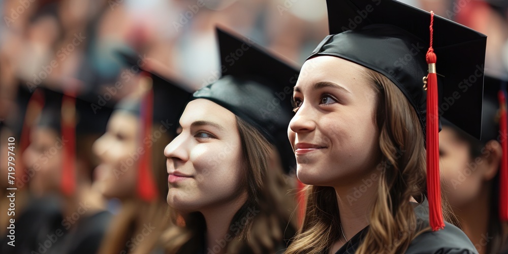 students graduate with an education in cap and gown during graduation ...