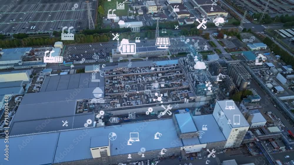 Modern industrial area drone point of view and digital technology ...