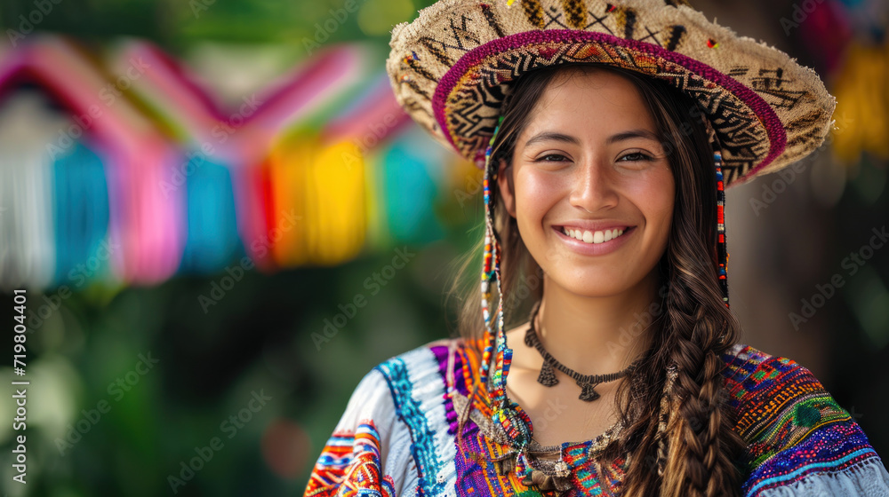 Beautiful Mexican woman smiling wearing Mexican Hat in the traditional ...