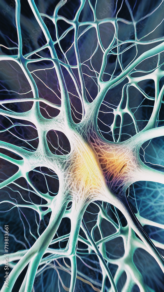 3D visualization of a neuron, myelin and myelin sheath, dendrites and ...