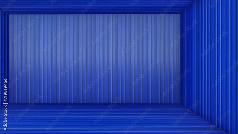 blue corrugated metal cube room. 3d vector background render with cube ...