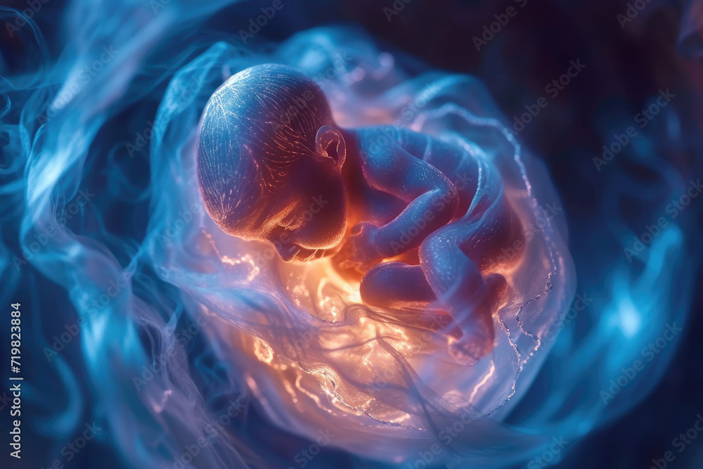 Little human baby inside mother womb. Small embryo in uterus Stock ...