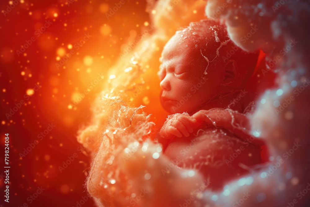 Little human baby inside mother womb. Small embryo in uterus Stock ...