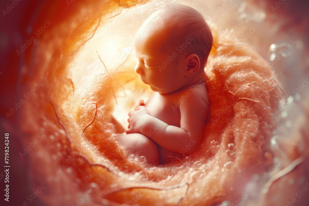 Little human baby inside mother womb. Small embryo in uterus Stock ...