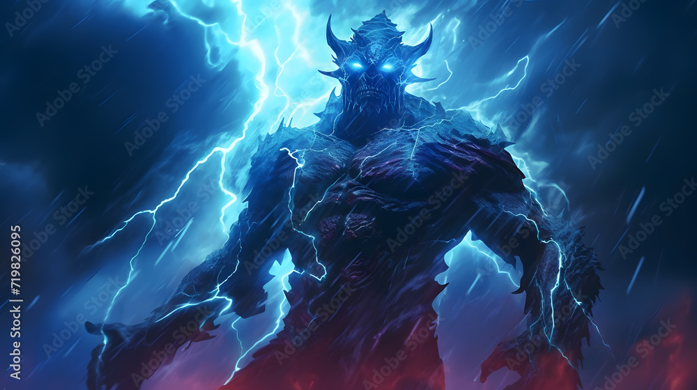 Demon with blue lightning, devil. Neural network AI generated art Stock ...