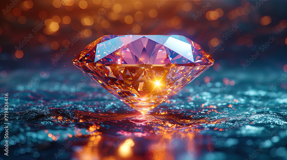 Diamond with a reflection of photon rays shine and light reflected from ...