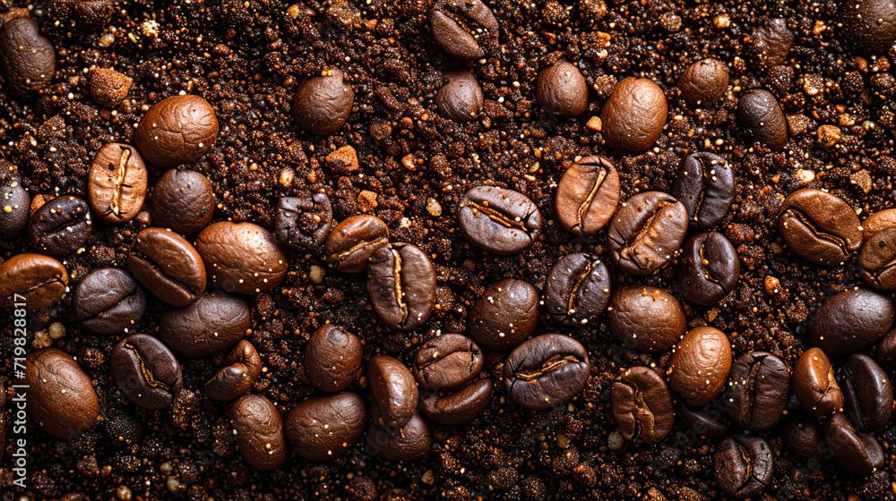 Ground coffee grain texture with small particles, creating a feeling of ...