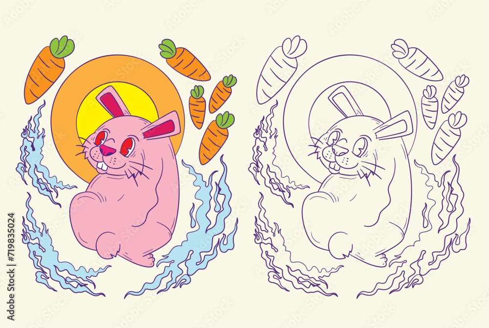 cute animal doodle illustration for coloring page drawing book Stock ...