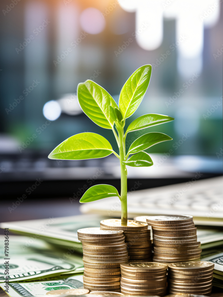 Growing wealth from nature's roots: A vibrant plant emerges from a bed ...
