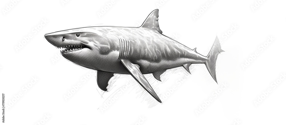 Shark hand drawn sketch engraving style side view Stock Illustration ...