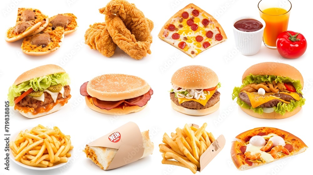 All Fast Food collection set, isolated on white background. Fried ...