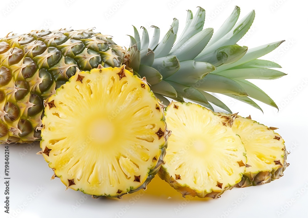 Fresh ripe pineapple fruit, pineapple fruit slices isolated. Juicy ...
