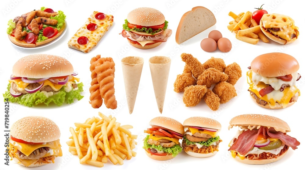 All Fast Food collection set, isolated on white background. Fried ...