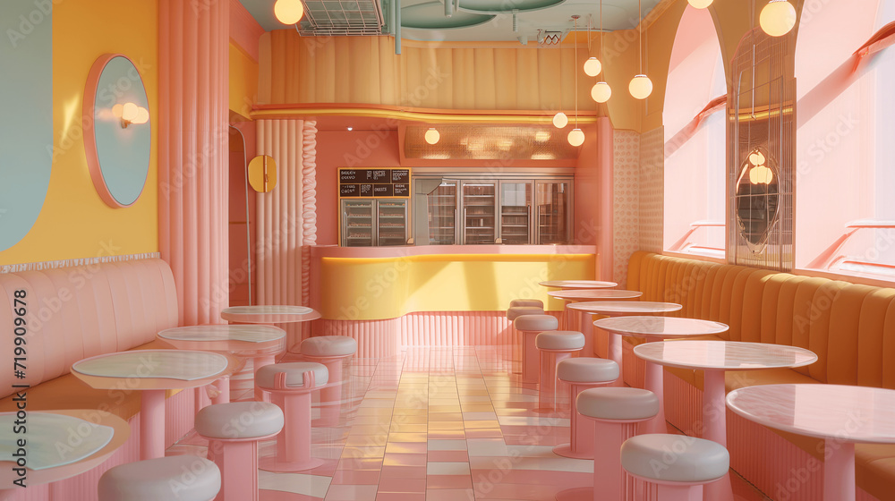 Pastel Pink Ice Cream Parlor with Modern Design Stock Illustration ...