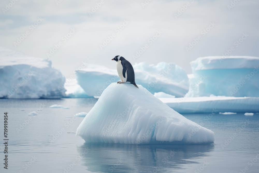 Penguin on ice floe Antarctic, penguin float on the ice floe in the ...