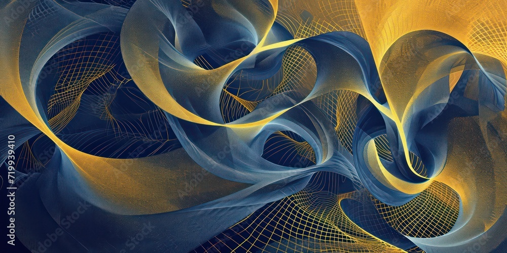 Geomatic in the style of light indigo and gold, with curvilinear ...
