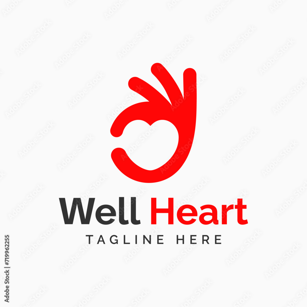 Heart shape and ok hand sign logo design. Ok hand sign. Medical clinic ...