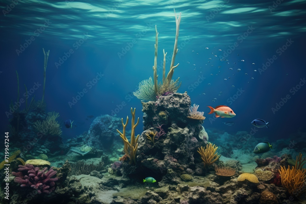 Realistic Underwater World, Colorful life on underwater coral reef ...