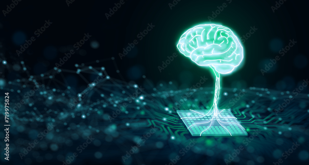 Ai chipset with human brain on computer circuit board. Artificial intelligence, Data mining, and ...