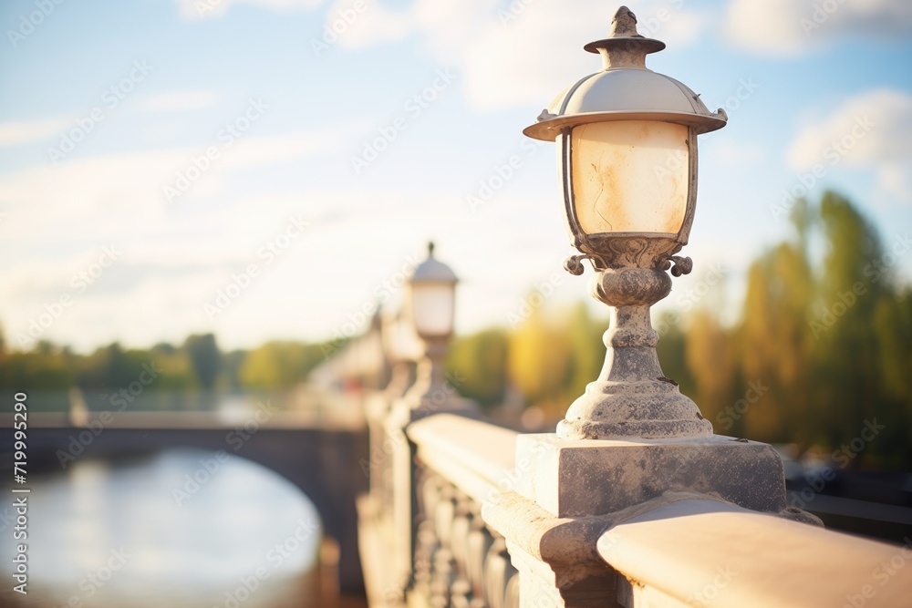 faro lamp on bridge railing over river Stock Photo | Adobe Stock