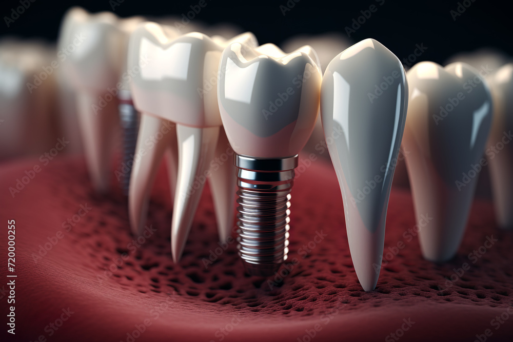 Anatomy of healthy teeth and tooth dental implant in human denturra ...