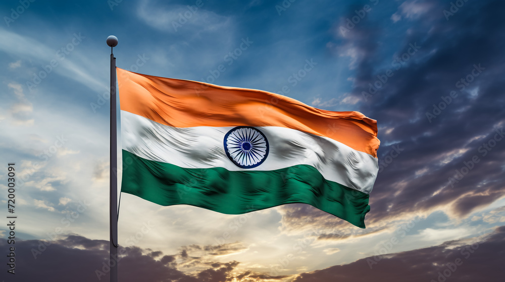 India flag flying high at Connaught Place with pride in blue sky, India ...