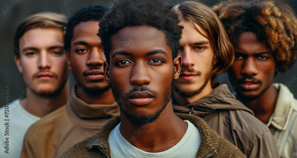 Diverse Group of Five Young Men Displaying Unity in Diversity, with ...