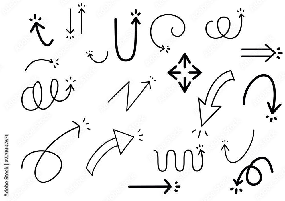 Colección de flechas dibujadas a mano. Conjunto de flechas simples ...