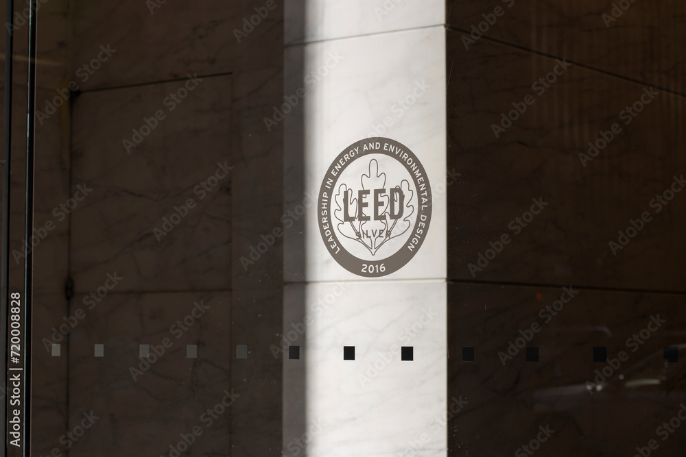 New York, NY, USA - July 2, 2022: LEED Silver certificate icon is seen ...