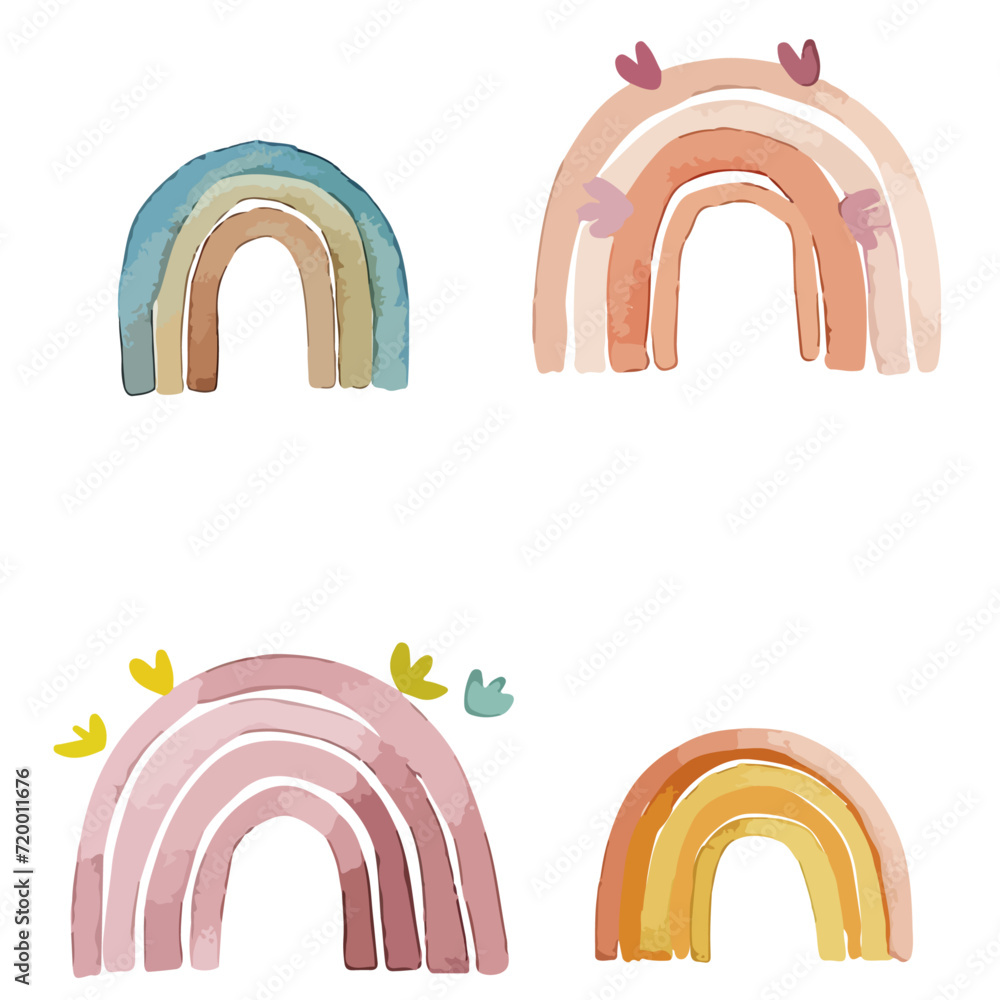Set of different hand drawn rainbow vector illustrations, hand drawn ...