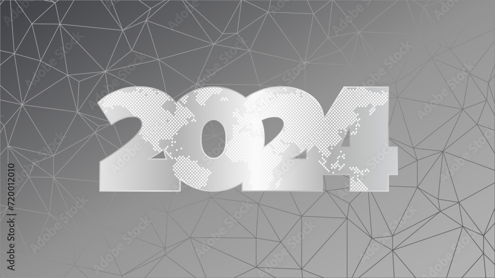 2024 year sign with world map contour. Triangle background. Vector ...
