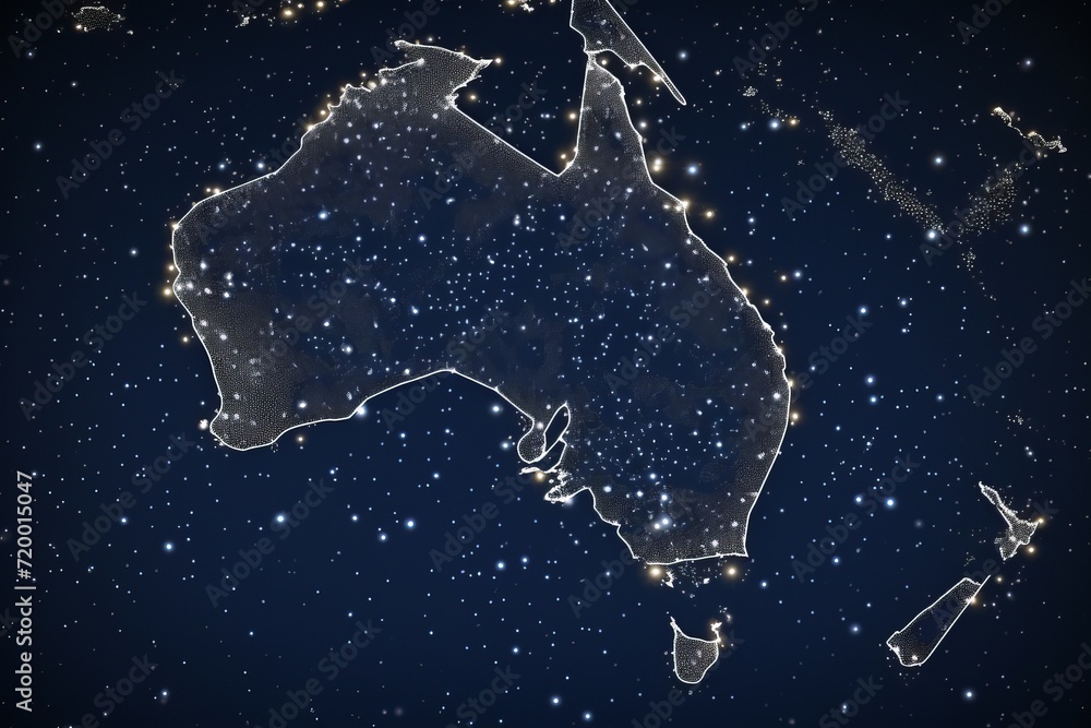 Australia Map with Night Sky Overlay, Illustrating Constellations and ...
