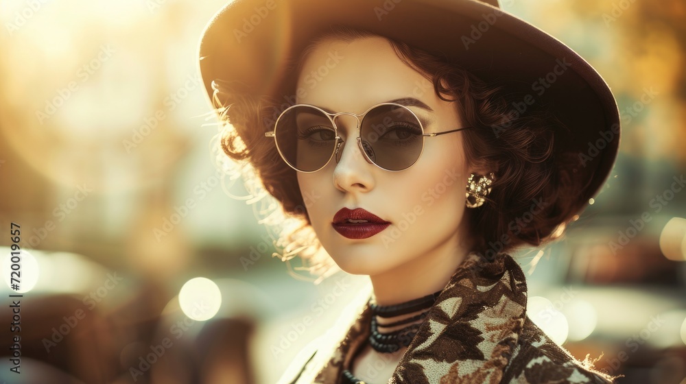 Woman in a vintage glamour fashion, which could include elements such ...