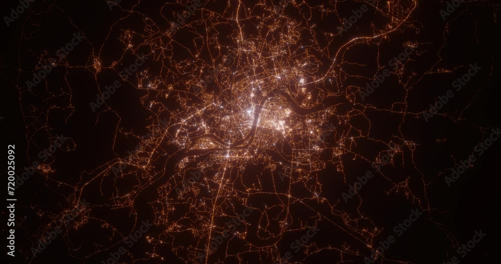 Pyongyang (North Korea) aerial view at night. Satellite view on modern ...