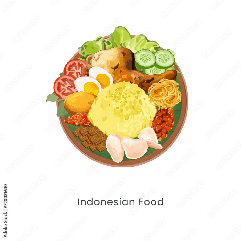 Hand drawn vector illustration of nasi kuning indonesian traditional ...