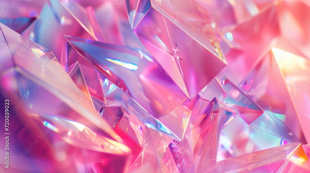 abstract 3d realistic crystal shards with ainbow reflexes in pink and ...