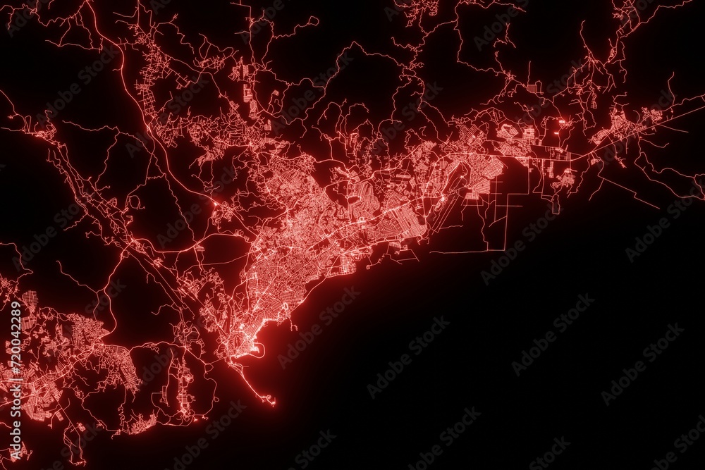 Street map of Panama made with red illumination and glow effect. Top ...