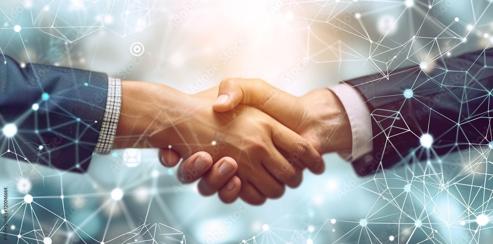 People shaking hands and network Horizontal visual for advertisements ...