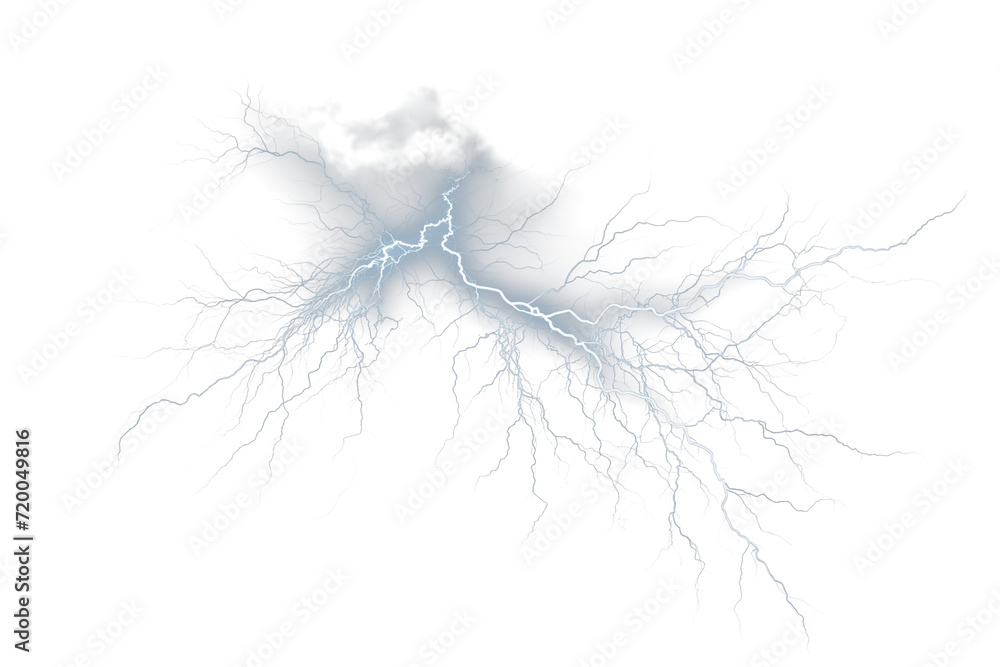 Realistic lightning strikes on transparent background, adding drama and ...