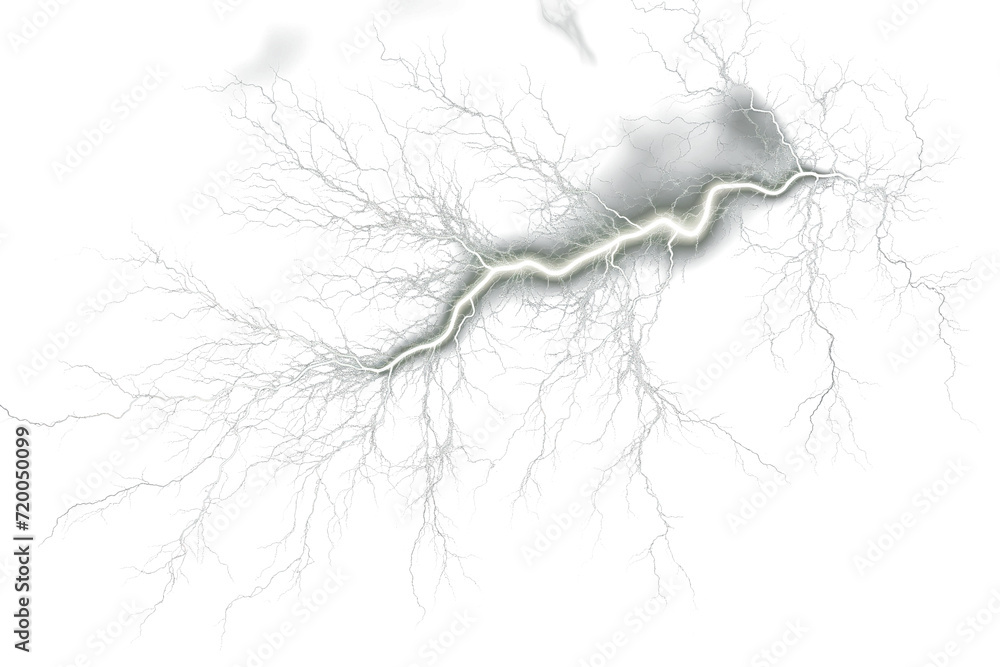 Realistic lightning strikes on transparent background, adding drama and ...