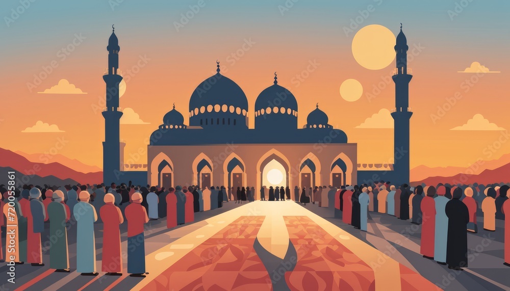 mosque panorama, view of the mosque during the fasting month or view of ...