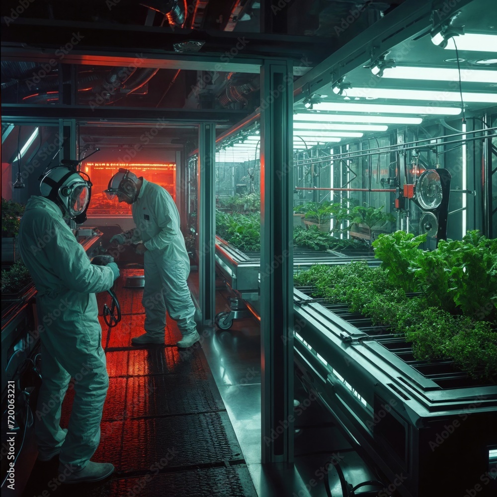 Astronaut Tending to Space Station Greenhouse Crops. Perfect for themes ...