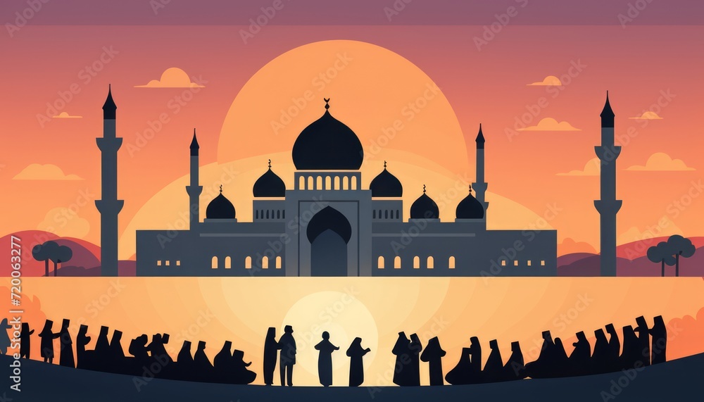 mosque panorama, view of the mosque during the fasting month or view of ...