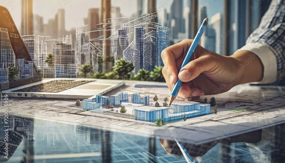 Architect, Engineer or Designer making a Sketch - Colored Schematic ...